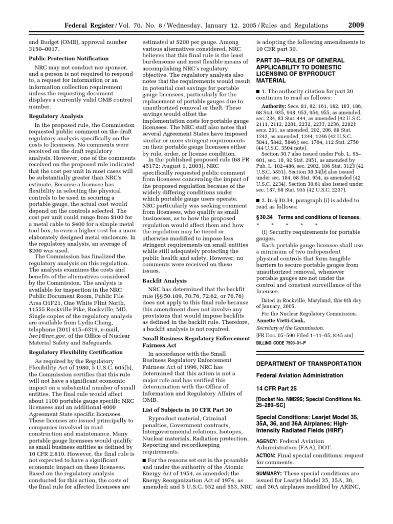 Rule: Airworthiness Standards: Special Condtions— Learjet Model 35, 35A ...
