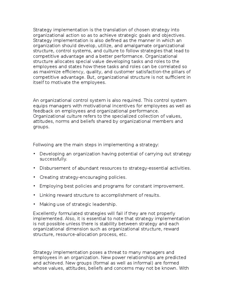 Strategy Implementation | PDF | Strategic Management | Organizational ...