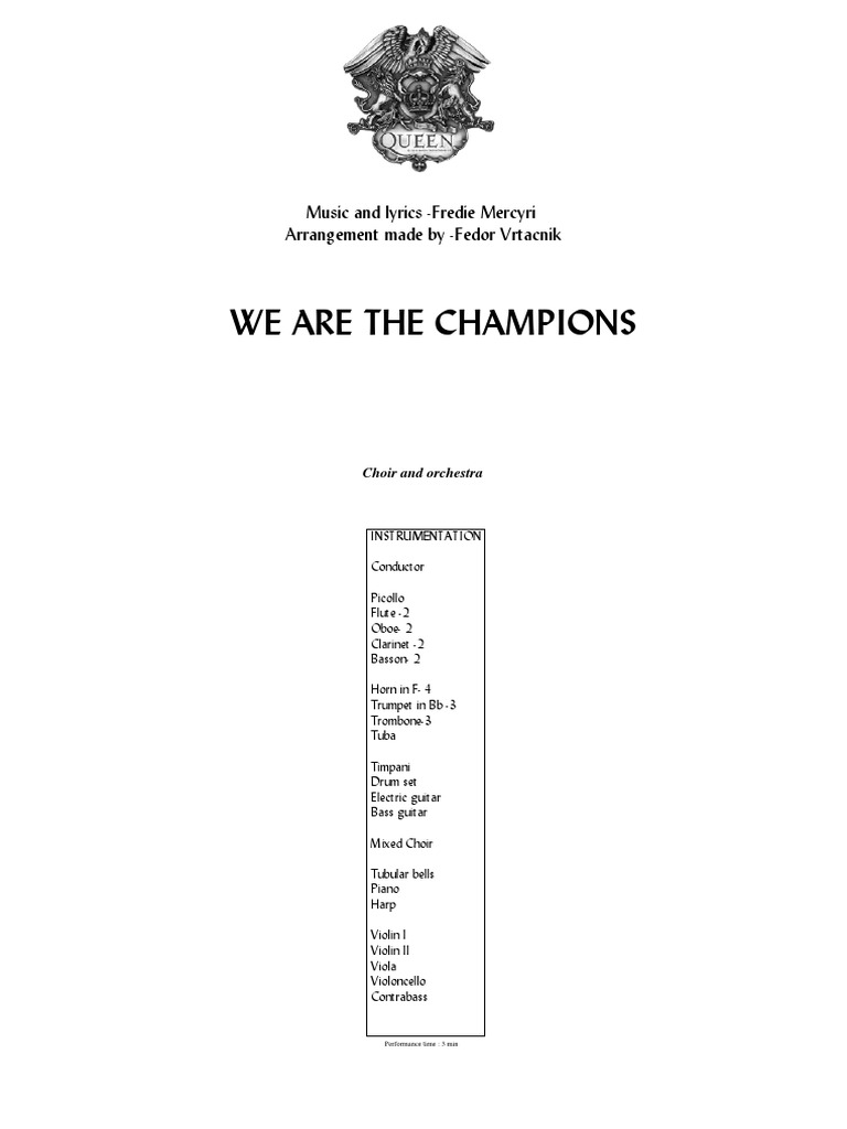 We Are The Champions - Choir-Full Score | PDF | Orchestras | Classical ...