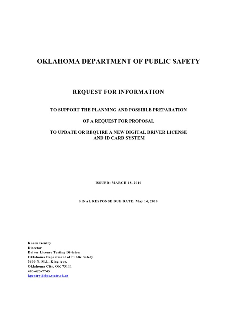 Oklahoma Department of Public Safety RFI Digital Drivers License 2010 ...