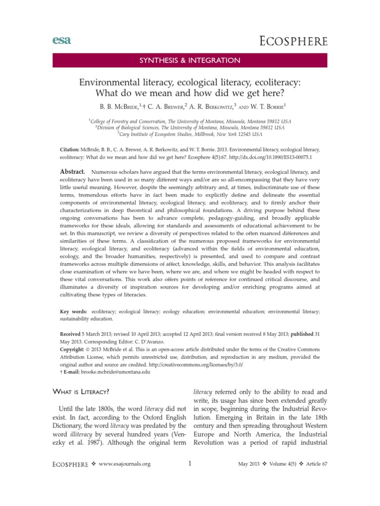 Ecoliteracy-What Do We Mean and How Did We Get Here | PDF | Ecology ...