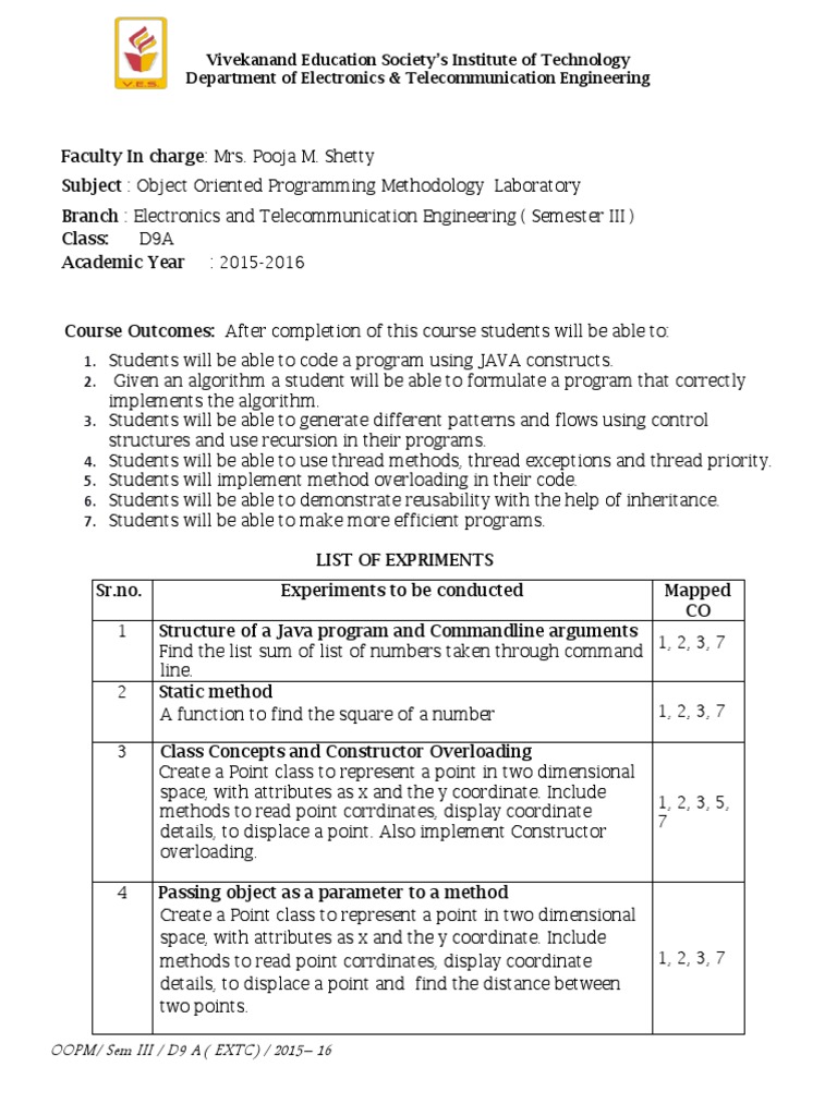 Lab Plan D9A 15-16 | PDF | Method (Computer Programming) | Constructor ...