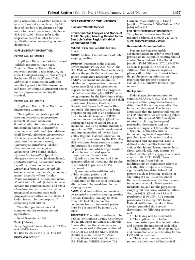 Notice: Environmental Statements Notice of Intent: Incidental Take ...