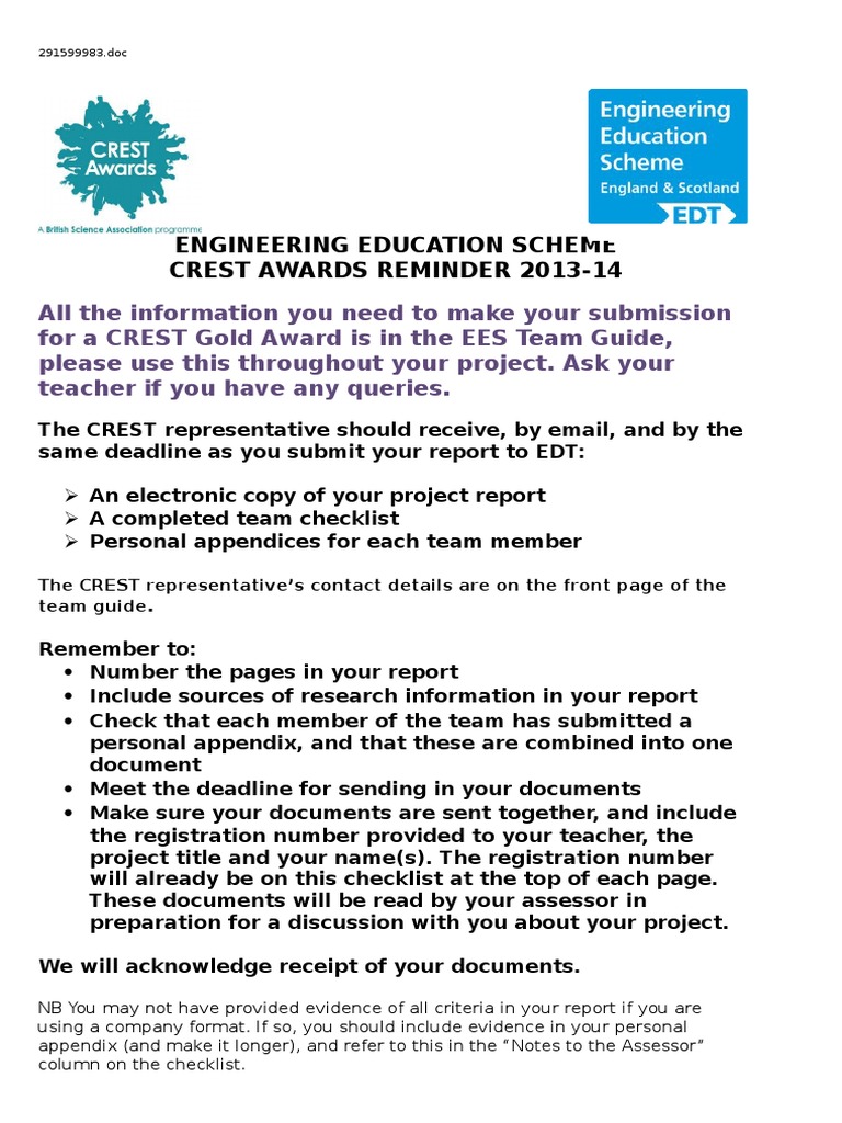 CREST Award Submission Guide | PDF | Art