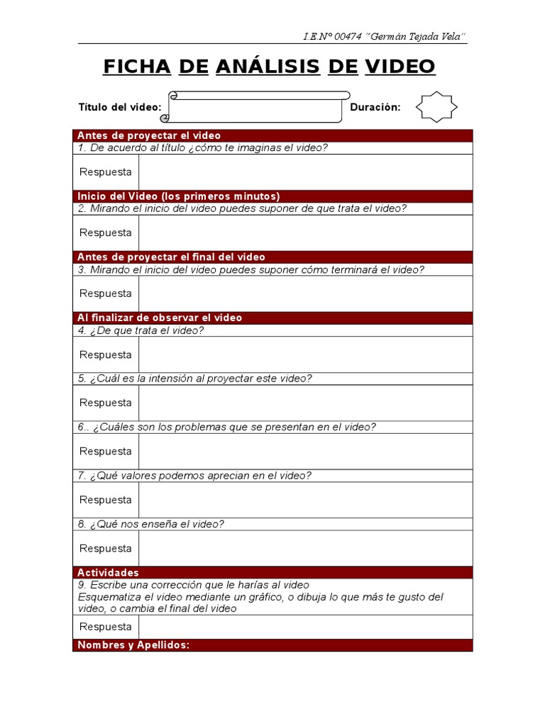 Ficha de Analisis de Video | PDF