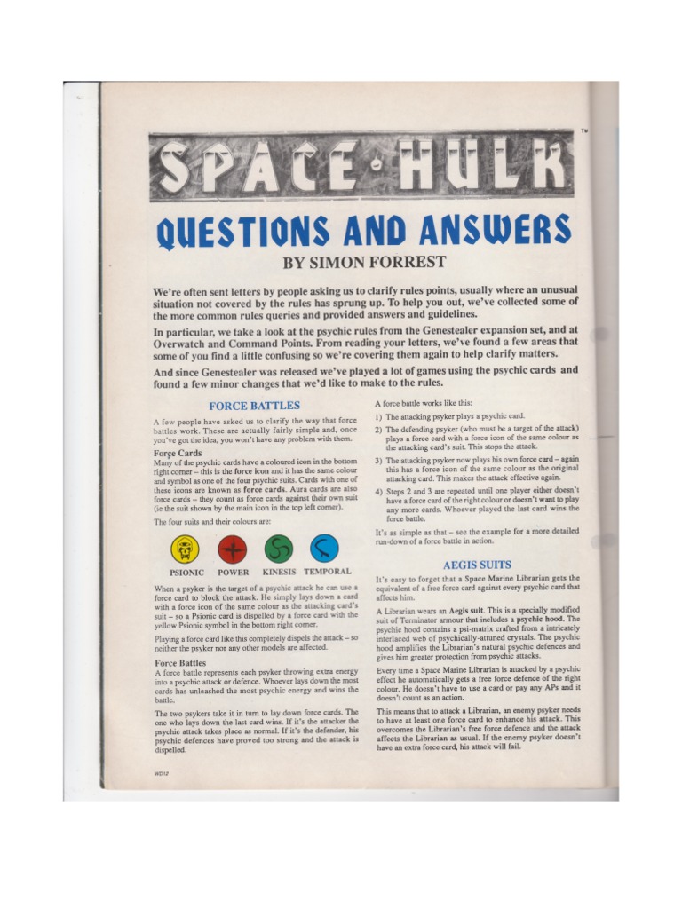 White Dwarf #142 Space Hulk Rules | PDF