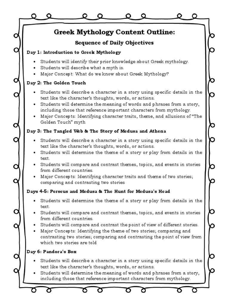 Greek Mythology Unit Outline for Students | PDF | Medusa | Greek Mythology