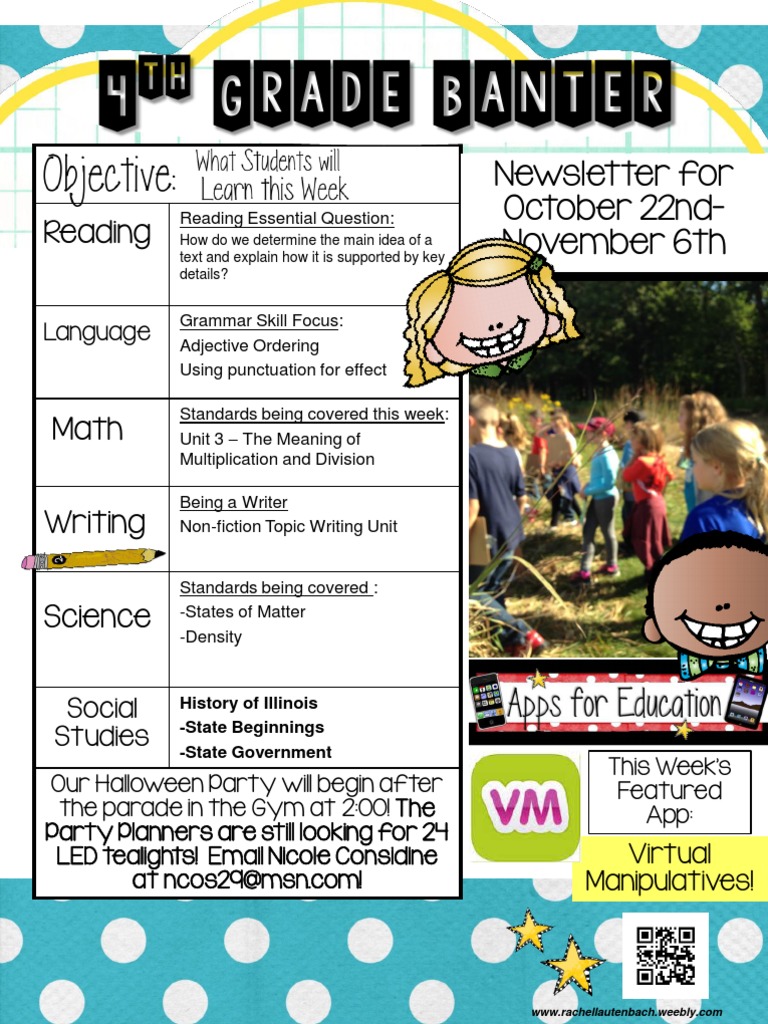 4th Grade Newsletter: Oct 22-Nov 6 | PDF | Wellness | Science & Mathematics