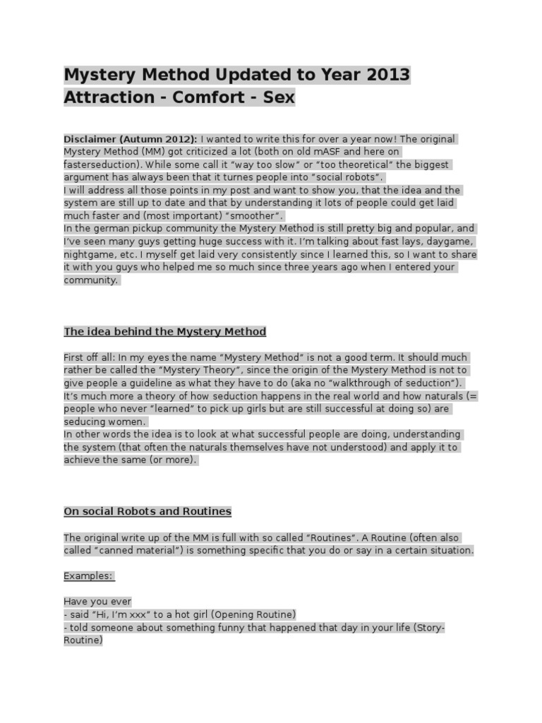 Mystery Method Updated To Year 2013 | PDF | Feeling | Seduction