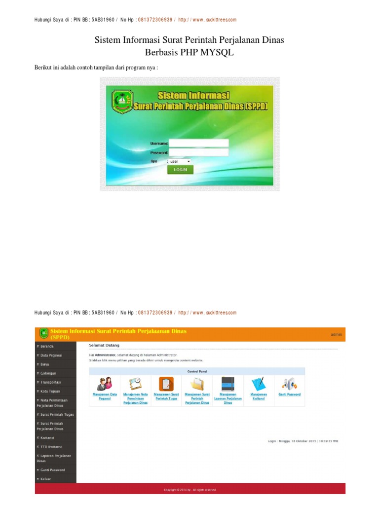 Sistem Informasi Surat Perintah Perjalanan Dinas PHP MYSQL | PDF | Bisnis | Komputer