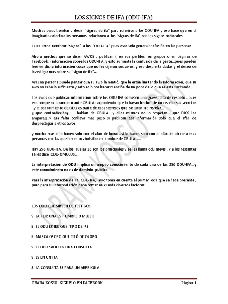 Los Signos de Ifa (Odu-Ifa) | PDF | Science | Ciencia filosófica