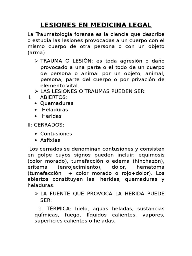 Lesiones en Medicina Legal | PDF | Herida | Quemar