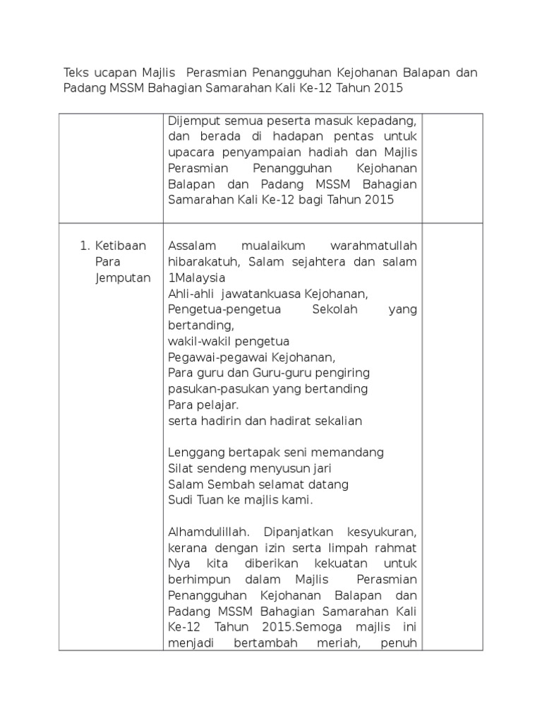 Teks Ucapan Majlis Perasmian Penutupan Kejohanan Balapan Dan Padang ...