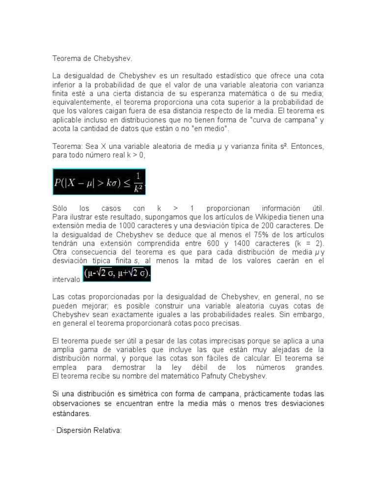 Teorema de Chebyshev | PDF | Distribución normal | Teoría estadística