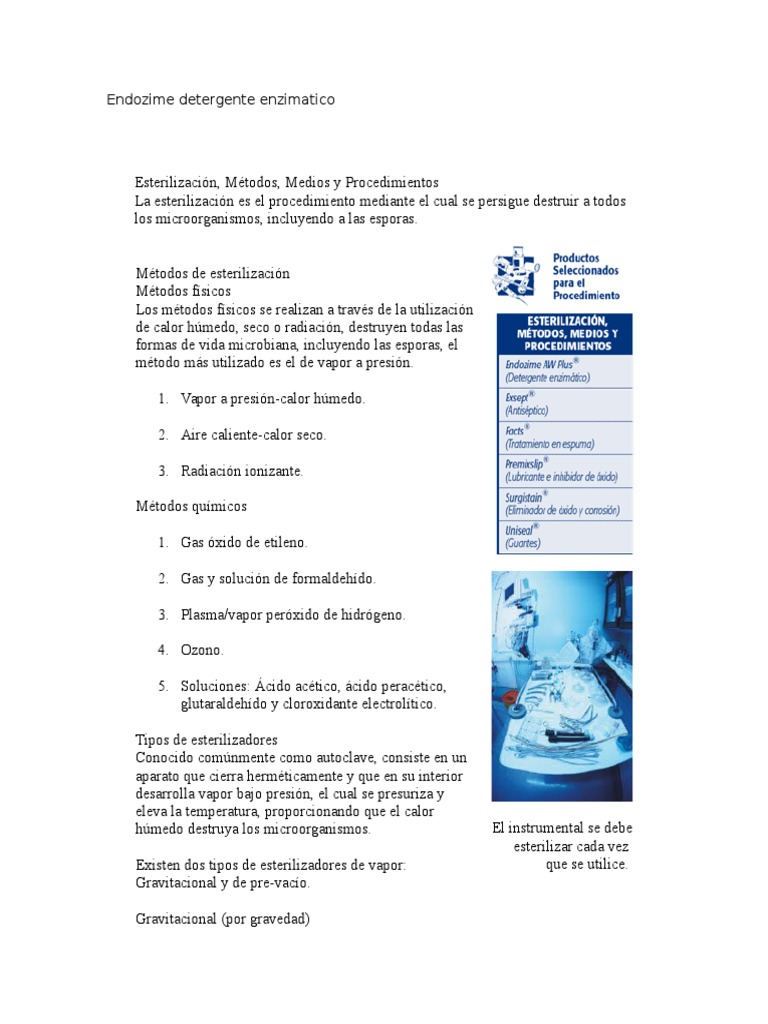 Endozime detergente enzimatico | Esterilización (Microbiología) | Papel