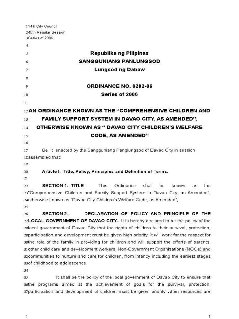 Children Welfare Code of Davao City - Approved | PDF | Child Abuse ...