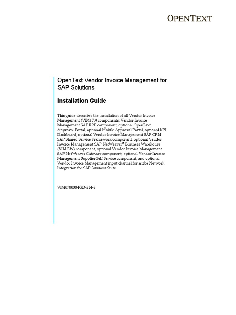 OpenText Vendor Invoice Management For SAP Solutions 7.0 - Installation PDF | PDF | Sap Se ...