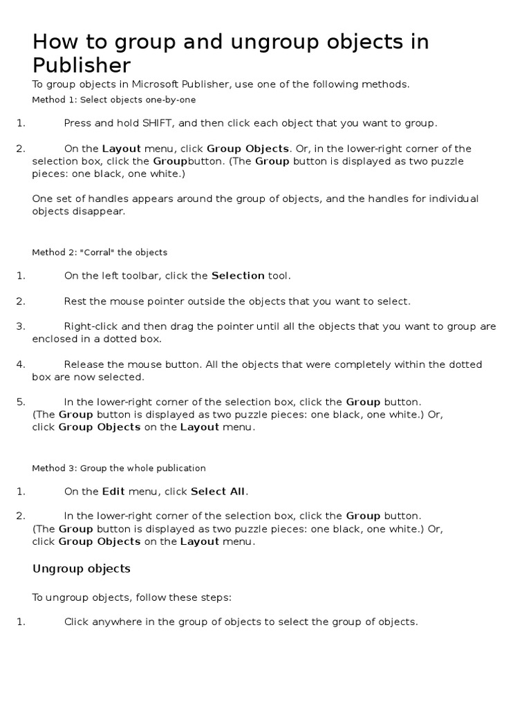 How To Group and Ungroup Objects in Publisher | PDF | Rotation | Menu ...