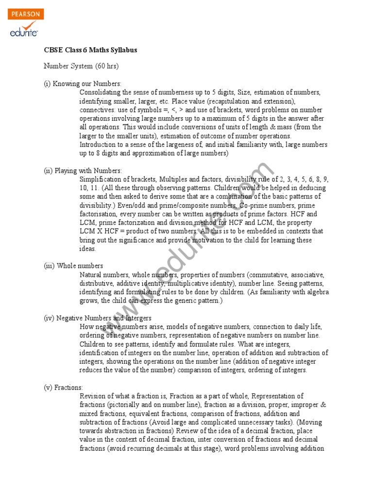 Maths Syllabus Class 6 | PDF