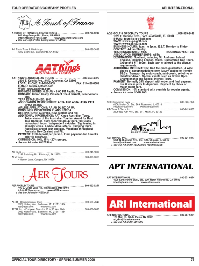 Tour Operator Directory February 2000 | PDF