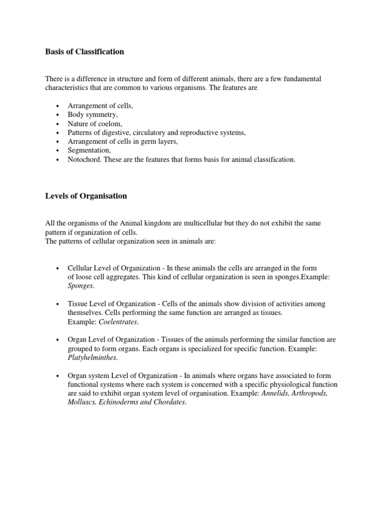 Animal Basis of Classification PDF | PDF | Developmental Biology ...