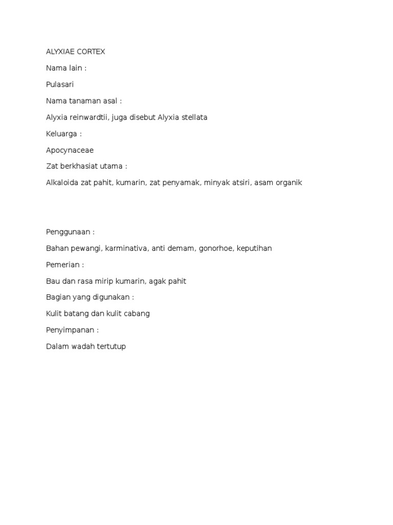 Alyxiae Cortex | PDF