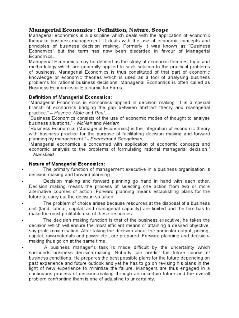 Managerial Economics: Definition, Nature, Scope | PDF | Economics ...