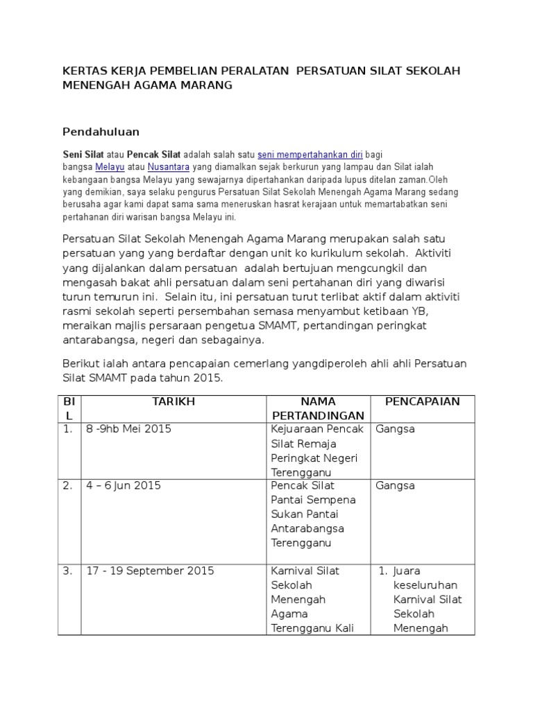 Kertas Kerja Silat | PDF