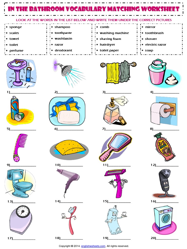 In The Bathroom Esl Vocabulary Matching Exercise Worksheet | PDF