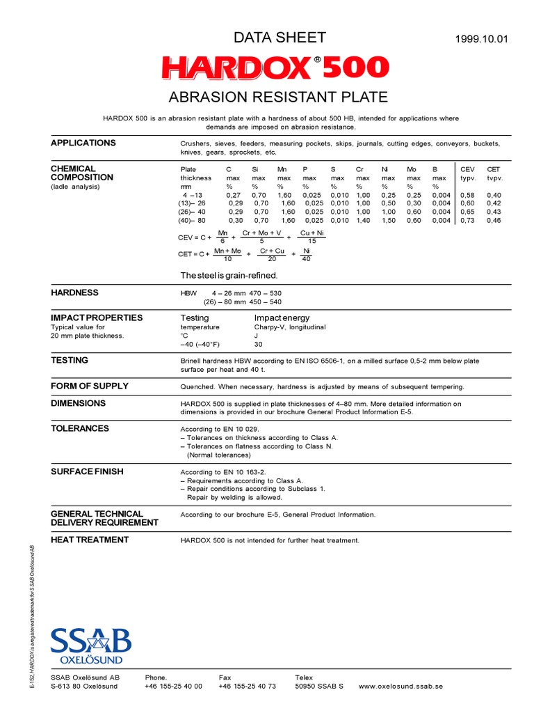 Hardox 500 | PDF | Metal Fabrication | Engineering Tolerance