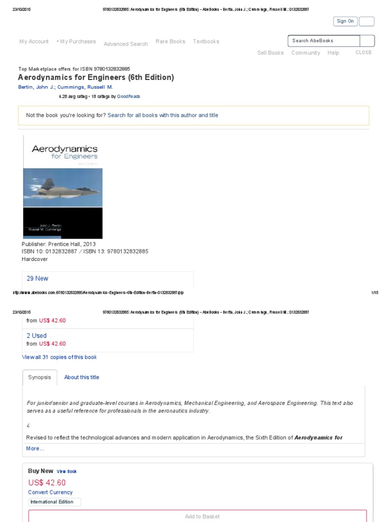 Aerodynamics For Engineers (6th Edition) - AbeBooks - Bertin, John J. Cummings, Russell M | PDF ...