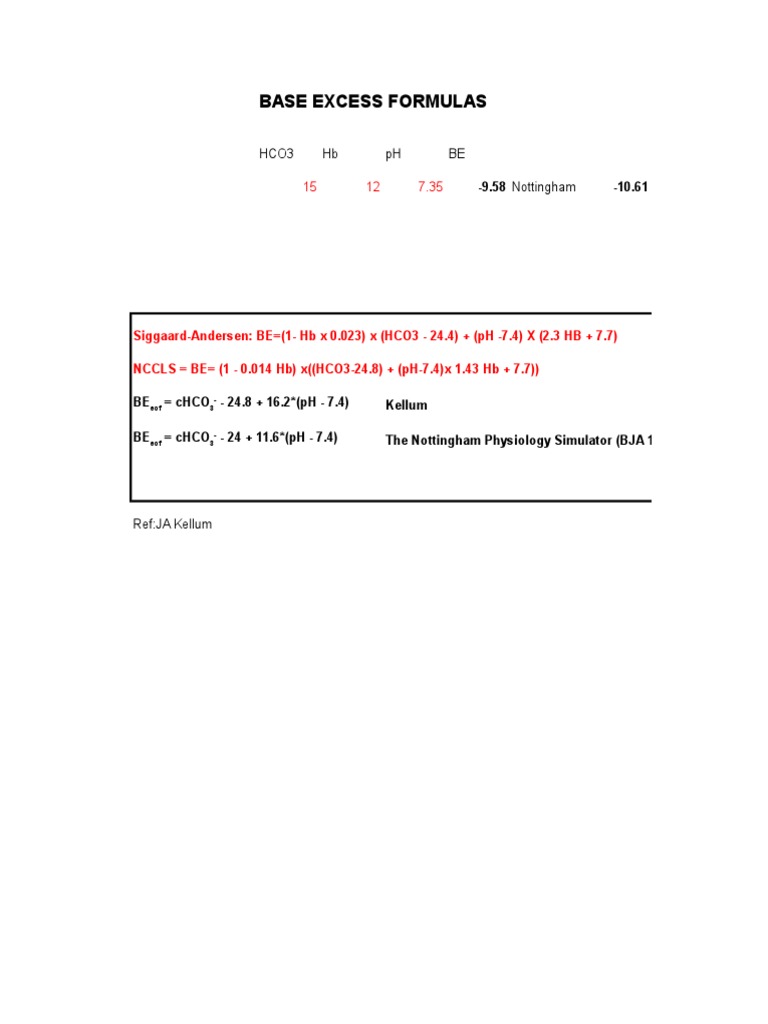 Base Excess Formula | PDF