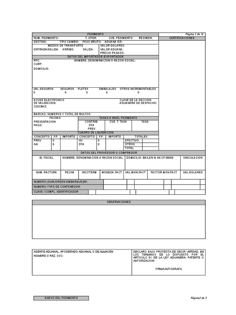 Formato de Pedimento Vacio | PDF | Negocios