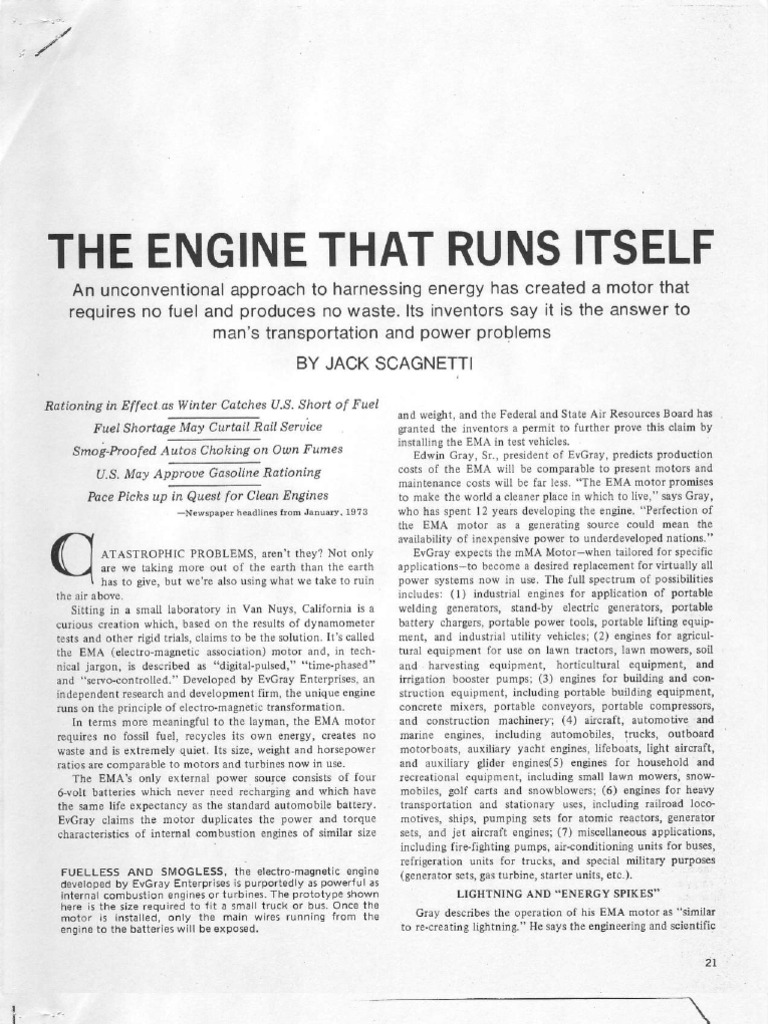 EDWIN GRAY Engine Runs Itself | PDF | Engines | Mechanical Engineering