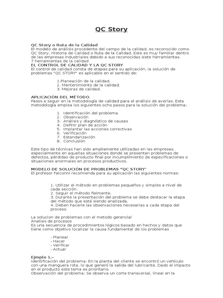 QC Story y Ejemplo | PDF | Calidad (comercial) | Planificación