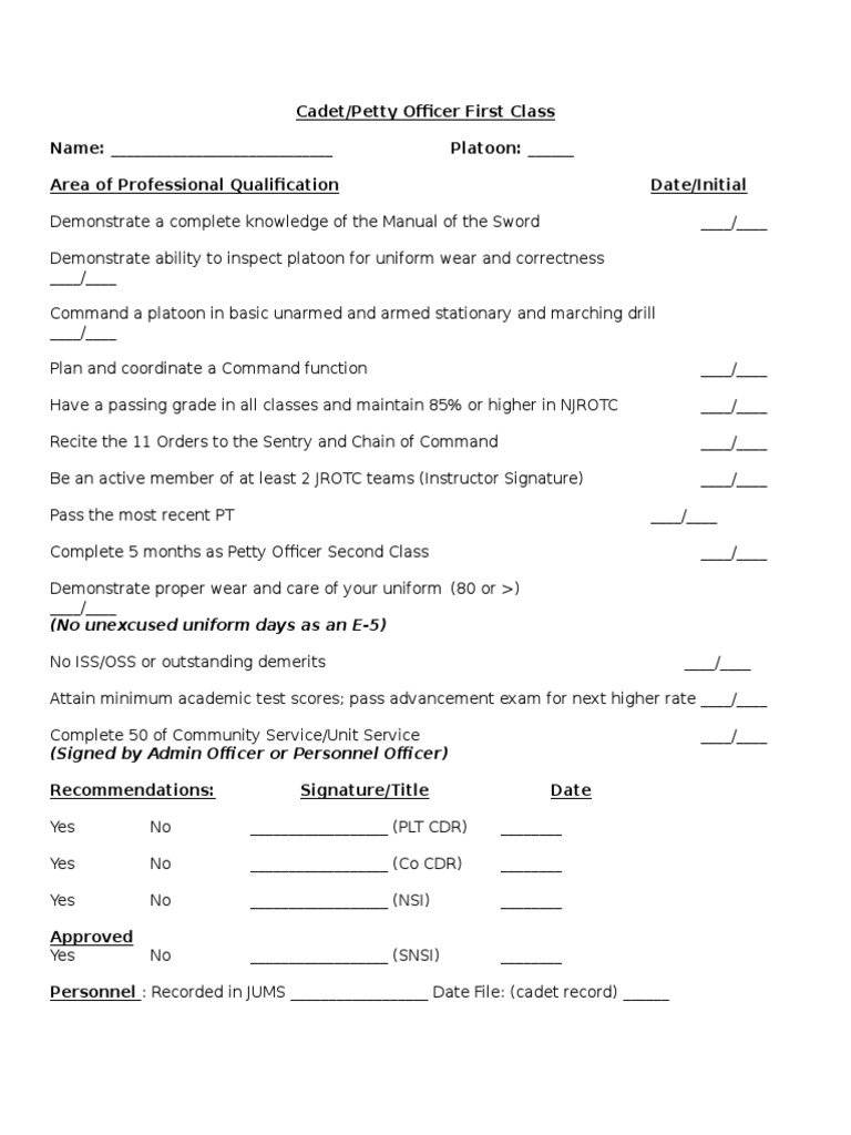 Petty Officer First Class Requirements | PDF | Career & Growth