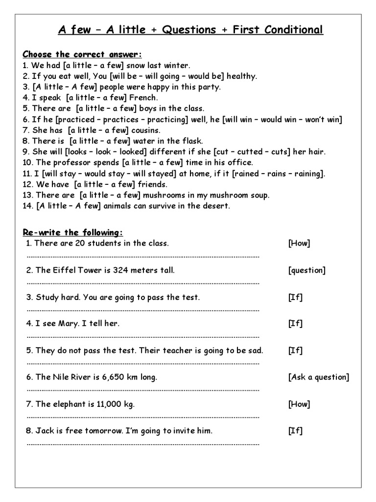 A Few - A Little + Questions + First Conditional | PDF