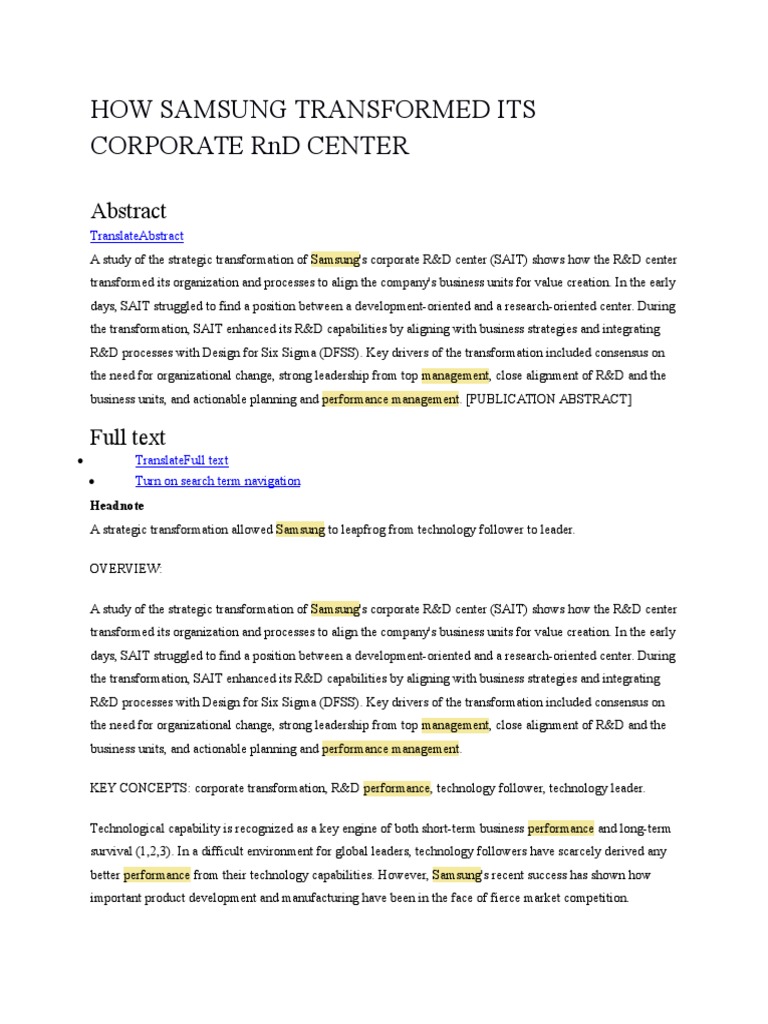 How Samsung Transformed Its Corporate RND Center | PDF | Research And ...