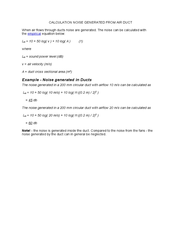 Duct Noise Calculation Formula | PDF | Dynamics (Mechanics) | Gases