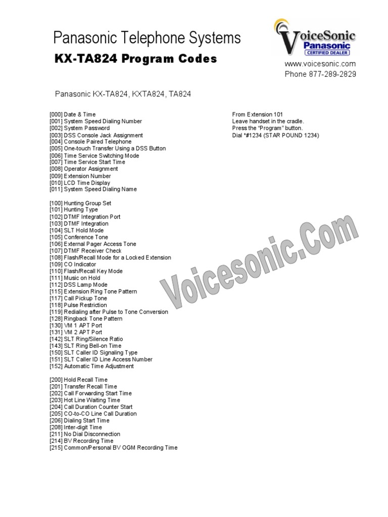 Panasonic Program Codes | PDF | Telephony | Telecommunications