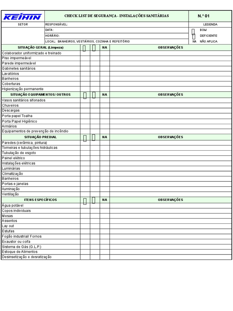 Check List - Inspeção Sanitária | PDF | Banheiro | Science