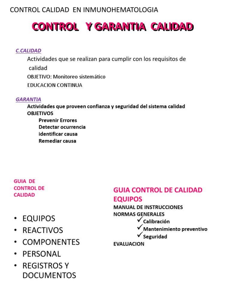 Control de Calidad en Inmunohematología | PDF | Sensibilidad y ...