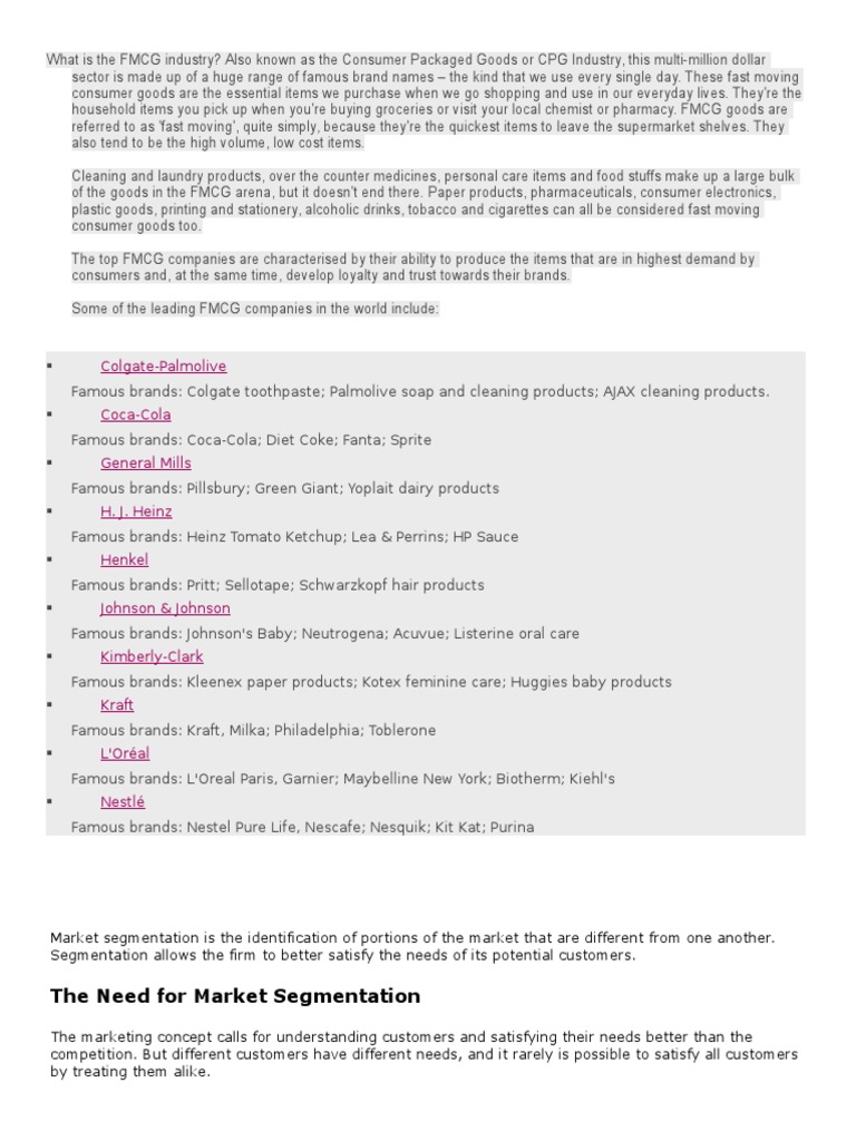 What Is The FMCG Industry | PDF | Market Segmentation | Brand
