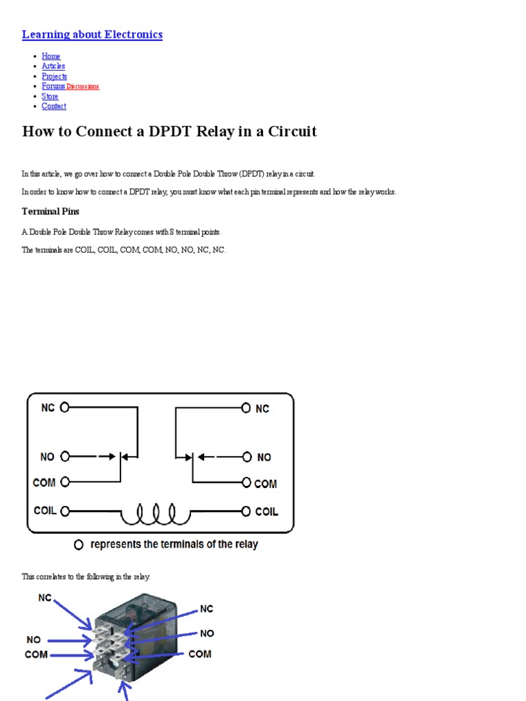 How To Connect A DPDT Relay in A Circuit | PDF | Relay | Switch