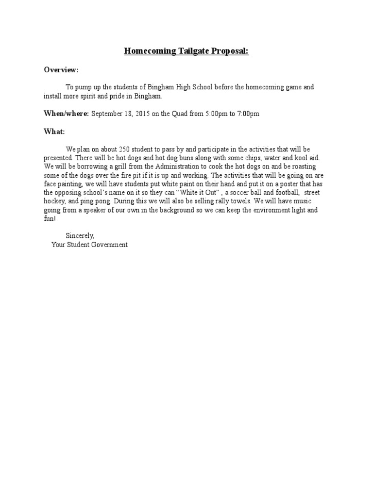 Homecoming Tailgate Proposal | PDF | Sports & Recreation