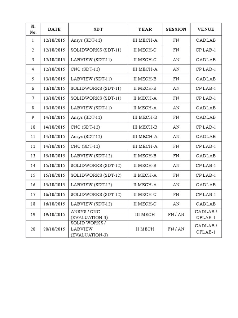 SDT Time Table | PDF