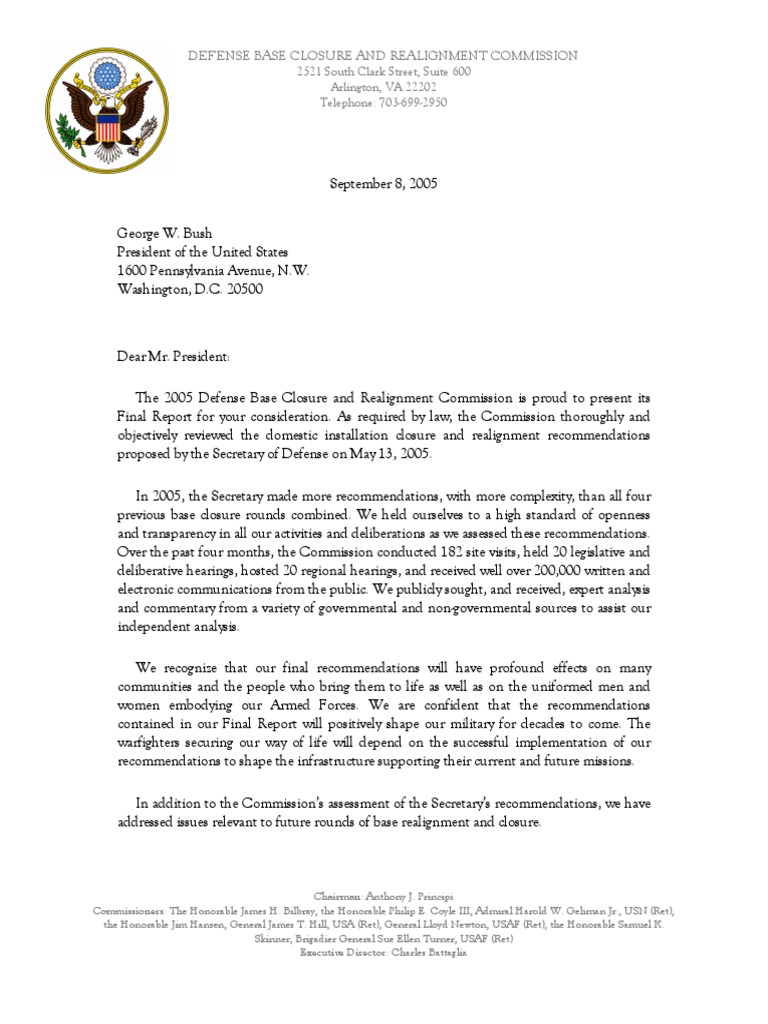 Sept. 2005 Defe Nse Base Closure and Realignment Commission Report ...