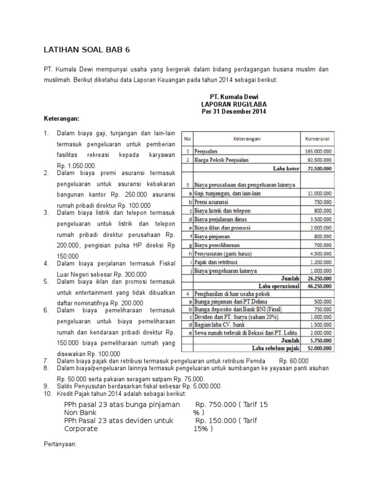 Latihan Quiz Akuntansi Pajak | PDF