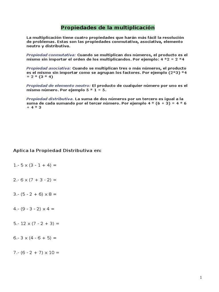 Ejercicios Propiedades de La Suma | Multiplicación | Álgebra abstracta