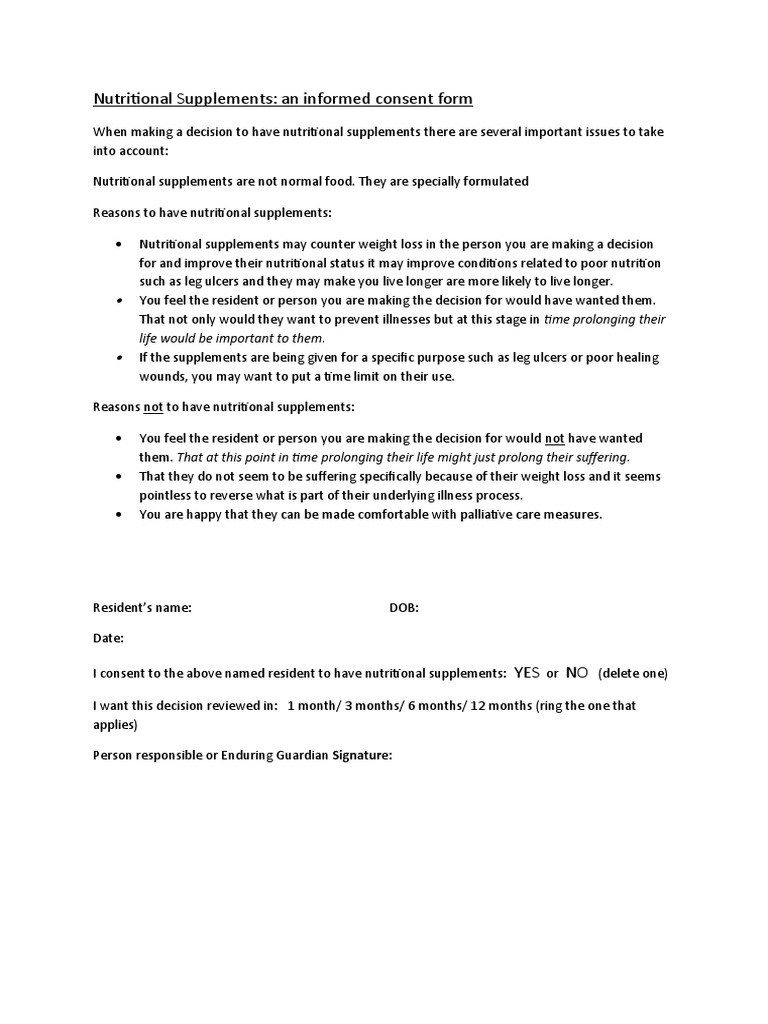 Informed Consent for Nutritional Supplements | PDF | Self-Improvement ...